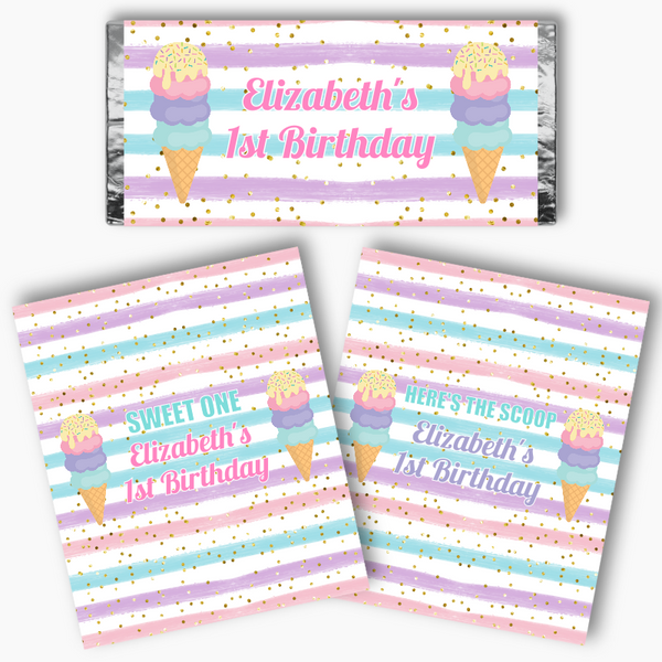 Personalised Ice Cream Birthday Party Mini Chocolate Labels - Katie J ...