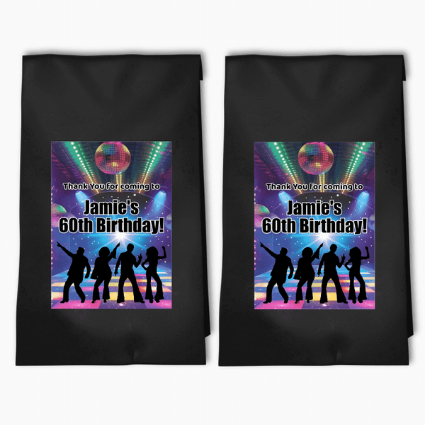 Fun Custom 1970s Disco Party Loot Bags & Labels - Katie J Design and Events