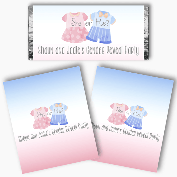 Custom Mini Chocolate Labels for Gender Reveal Parties - Katie J Design ...