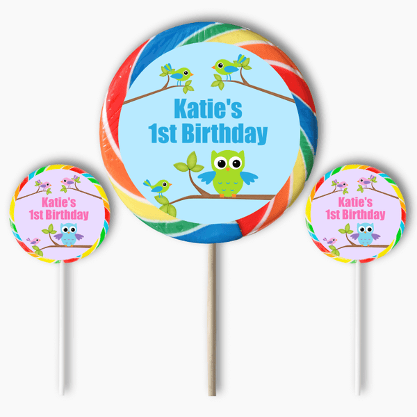 Adorable Birds & Owl Personalised Round Party Stickers - Katie J Design ...