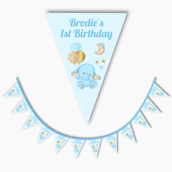 Personalised Boys Blue Elephant Birthday Party Supplies - Katie J ...