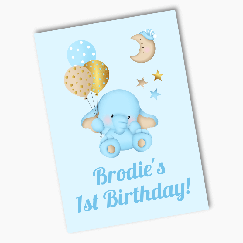 Personalised Boys Blue Elephant Birthday Party Supplies - Katie J ...