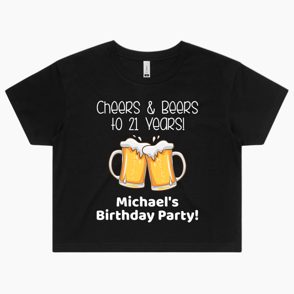 Custom Birthday Party Crop Top | "Cheers & Beers" Design - Katie J ...