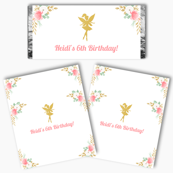 Beautiful Custom Floral Fairy Birthday Party Chocolate Labels - Katie J ...