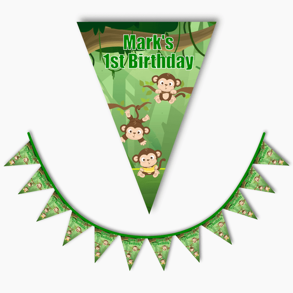 Personalised Monkey Birthday Party Flag Bunting Decoration - Katie J ...