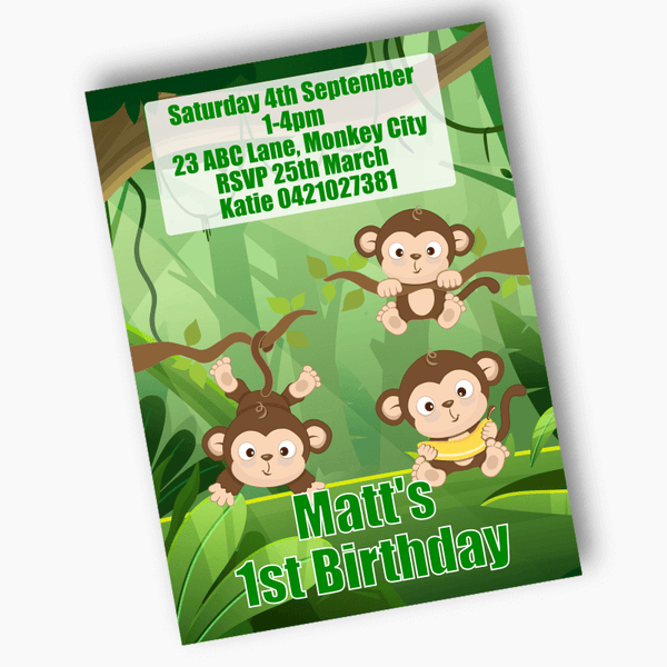 Personalised Jungle Monkey Birthday Party Invitations - Katie J Design ...