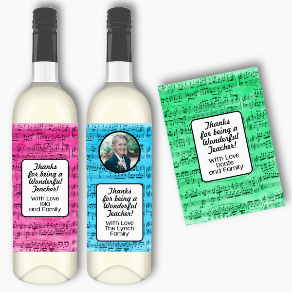 Fun Custom Musical Notes Teachers Gift Wine Labels with Photo - Katie J ...