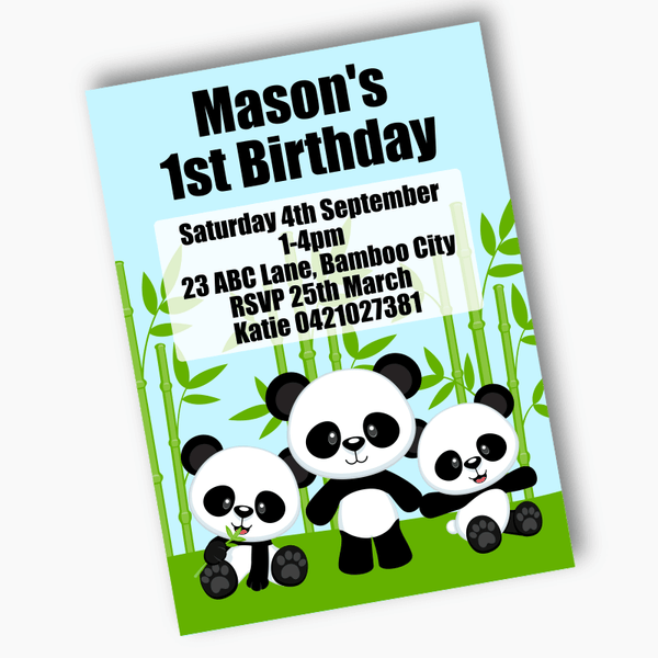 Personalised and Adorable Panda Birthday Party Invitations - Katie J ...