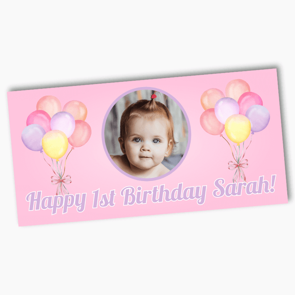 Custom Pastel Pink Birthday Banners with Child's Photo! - Katie J ...