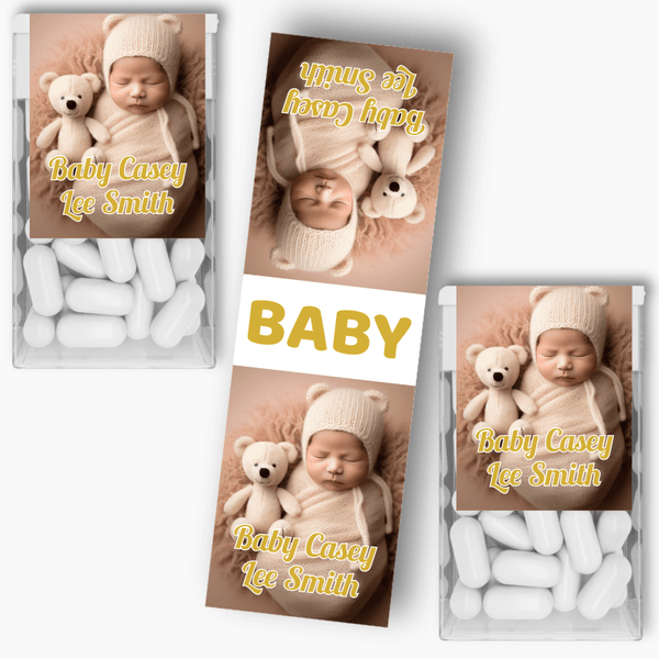Custom Baby Welcome Tic Tac Labels – Baby Arrival Gifts! - Katie J ...