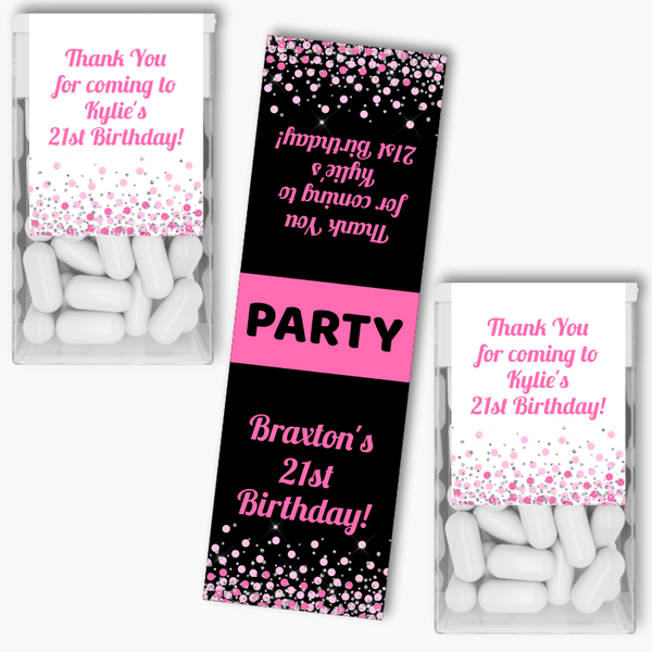 Custom Pink & Silver Confetti Tic Tac Labels and Favours - Katie J ...