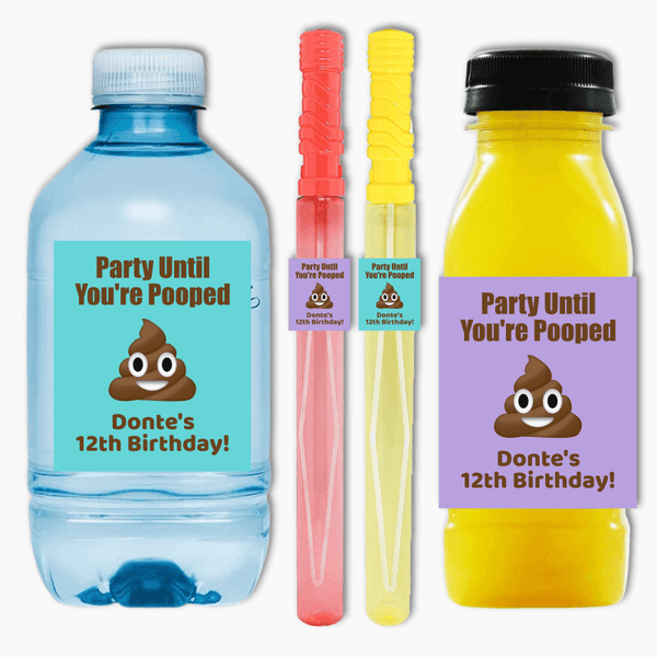 Fun Custom "Poop Emoji" Party Juice & Bubble Wand Stickers - Katie J ...