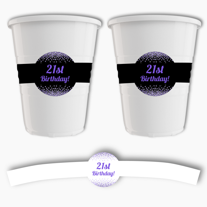 Personalised Purple Confetti Party Plastic Cup Stickers - Katie J ...