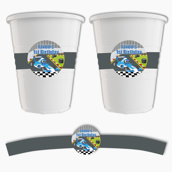 Personalised Race Car Birthday Party Plastic Cup Stickers - Katie J ...
