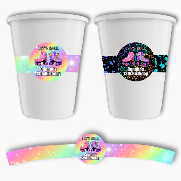 Fun Custom Roller Skate Party Plastic Cup Stickers - Katie J Design and ...
