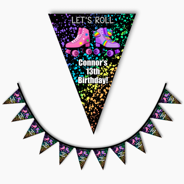 Fun & Personalised Roller Skate Party Flag Bunting - Katie J Design and ...