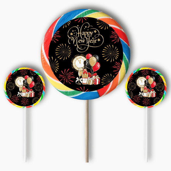 Elegant Black, Gold & Red NYE Party Round Favour Stickers - Katie J ...