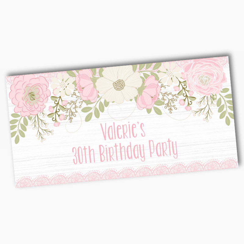 Personalised Boho Pink Floral & Lace Birthday Party Supplies - Katie J ...
