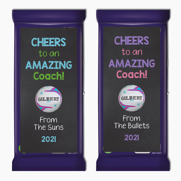 Fun "Cheers Netball Coach" Gift Cadbury Chocolate Labels - Katie J ...