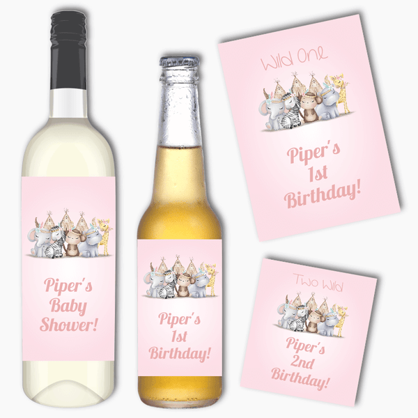 Sweet Custom Girls Boho Jungle Animals Wine & Beer Labels - Katie J ...