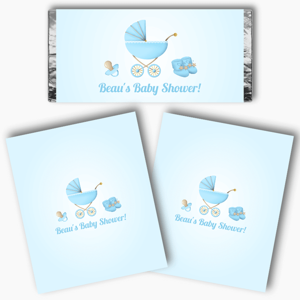 Personalised Boys Vintage Pram Baby Shower Chocolate Labels - Katie J ...