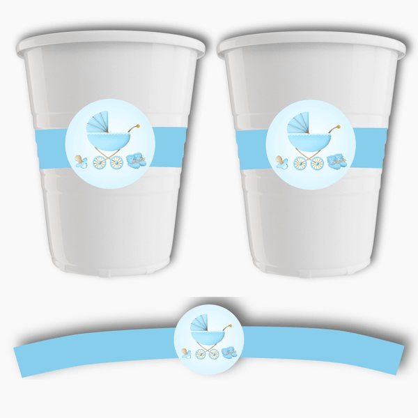 Sweet Pastel Blue Vintage Pram Baby Shower Cup Stickers - Katie J ...