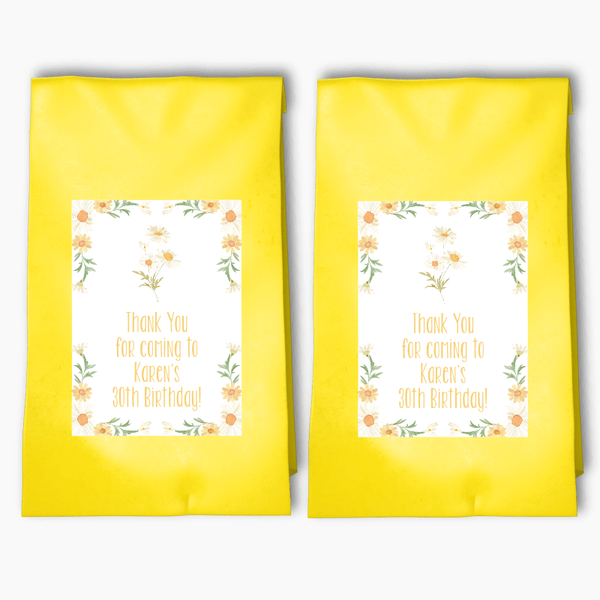 Personalised Daisy Party Loot Bags & Labels - Katie J Design and Events