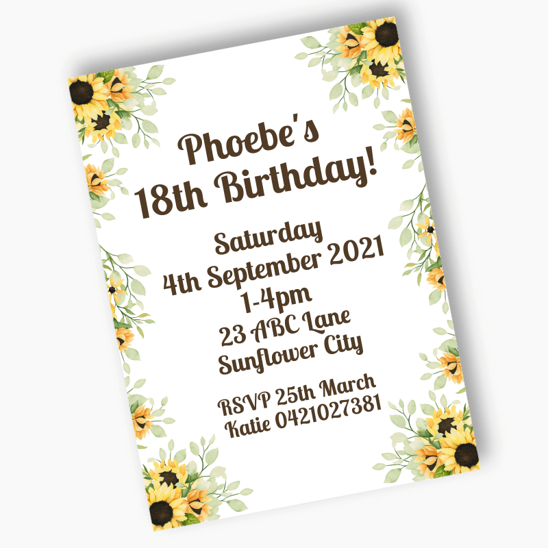 Sweet Custom Sunflower Birthday Party Supplies and Favours - Katie J ...
