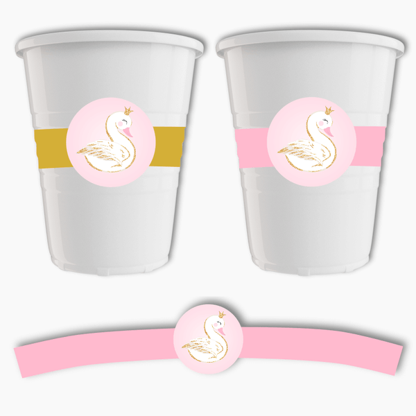 Pink & Gold Swan Party Plastic Cup Stickers - Katie J Design and Events